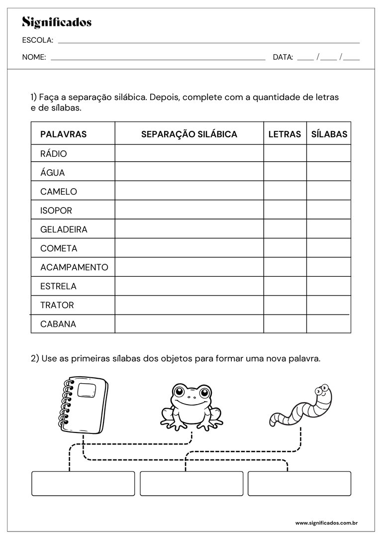 Atividades sobre separação de sílabas para 2ª ano do Fundamental (para ...